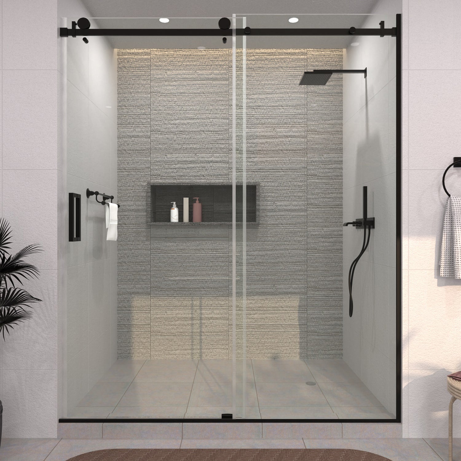 Tydex 60 in. W x 76 in. H Sliding Semi-Frameless Shower Door Finish wi